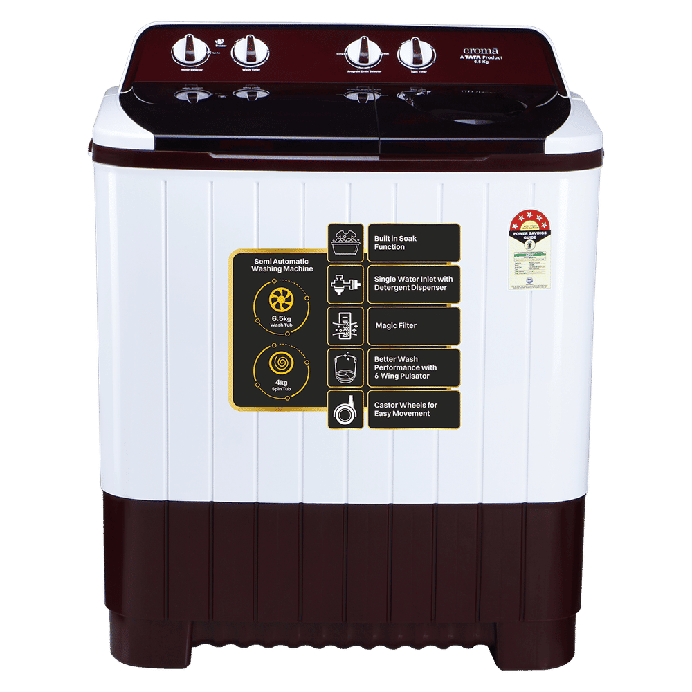 Buy Croma 6.5 kg 5 Star Semi Automatic Washing Machine with Built-in ...