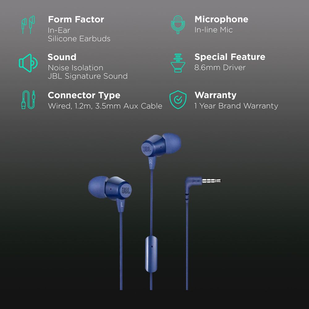 Buy JBL T50HIBLUIN Wired Earphone with Mic (In Ear, Blue) Online – Croma