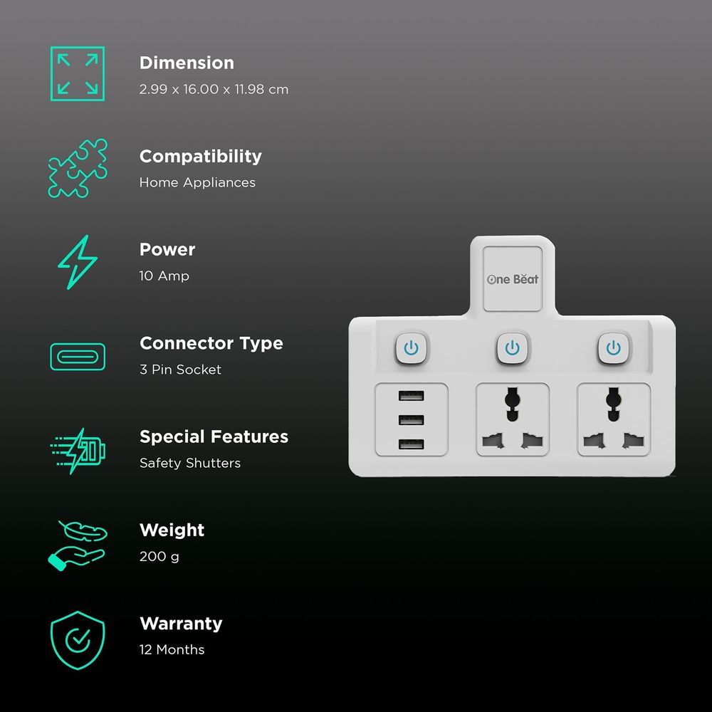 Buy One Beat Wall Plus 10 Amps 2 Sockets Surge Protector With ...