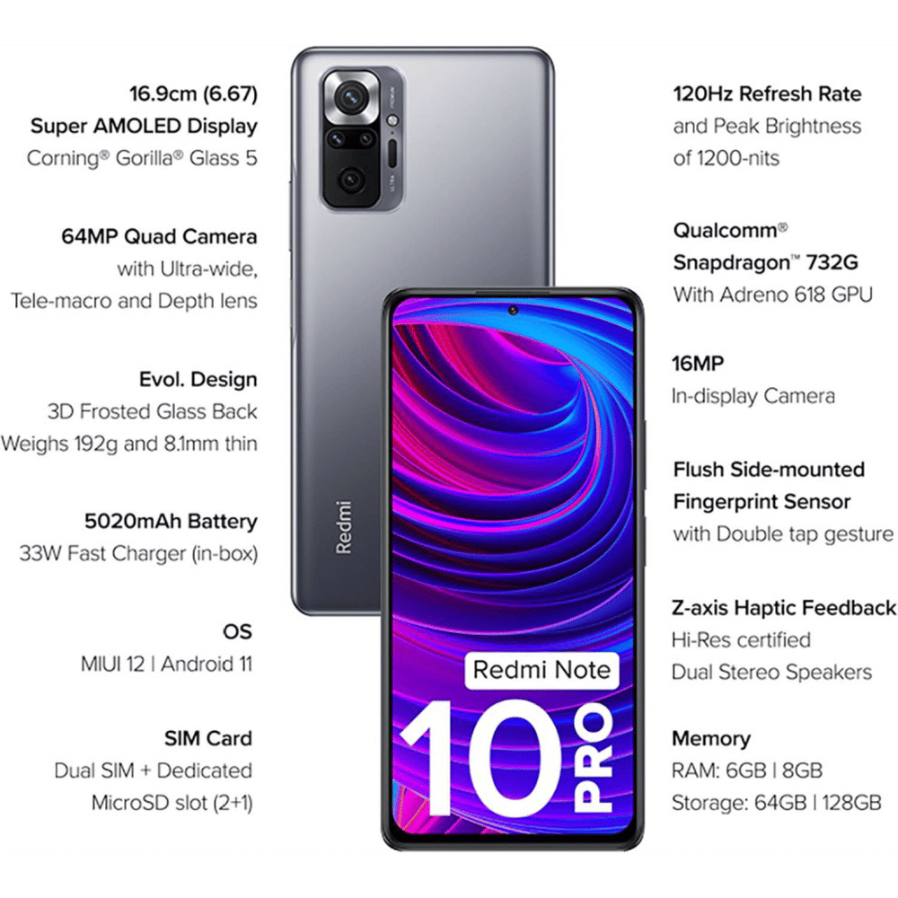 Buy Redmi Note 10 Pro (6GB RAM, 128GB, Dark Night) Online - Croma