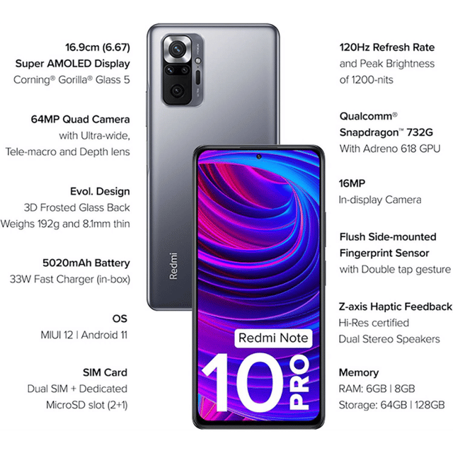 Buy Redmi Note 10 Pro (6GB RAM, 128GB, Dark Night) Online - Croma