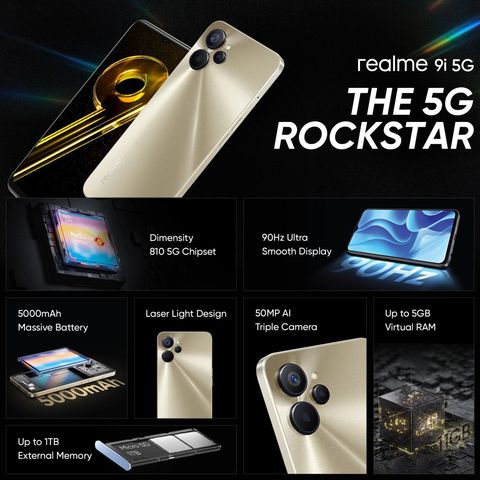 Buy realme 9i 5G (6GB RAM, 128GB, Metallica Gold) Online - Croma