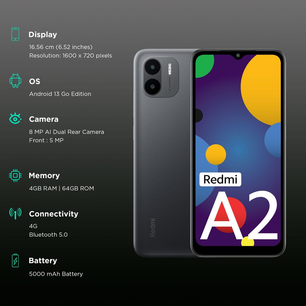 Buy Redmi A2 (4GB RAM, 64GB, Classic Black) Online - Croma