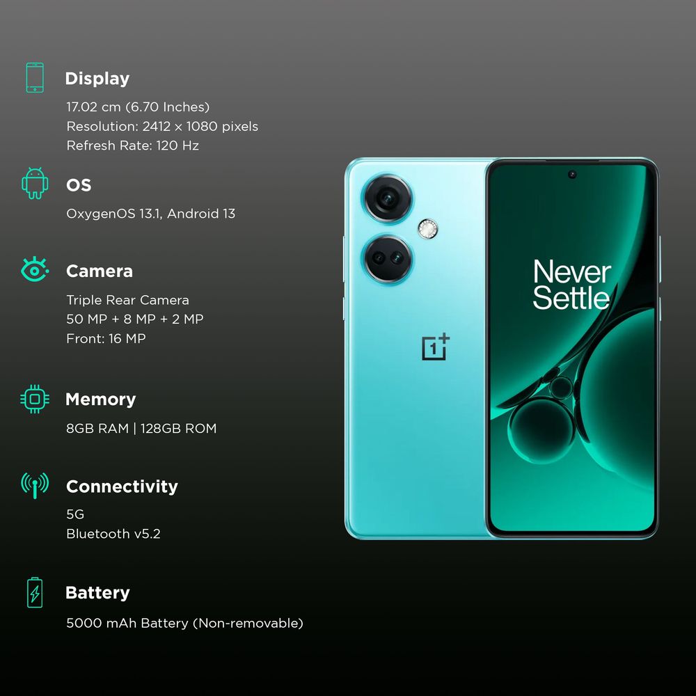 Buy OnePlus Nord CE3 5G (8GB RAM, 128GB, Aqua Surge) Online - Croma