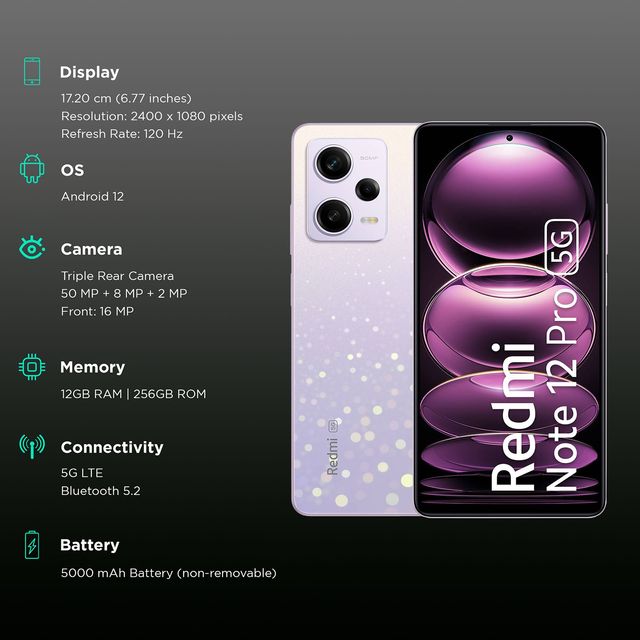 Buy Redmi Note 12 Pro 5G (12GB RAM, 256GB, Stardust Purple) Online - Croma