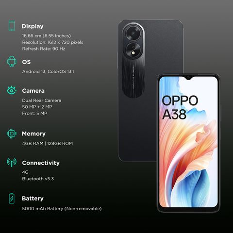 Buy oppo A38 (4GB RAM, 128GB, Glowing Black) Online - Croma