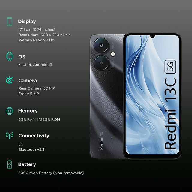 Buy Redmi 13C 5G (6GB RAM, 128GB, Starlight Black) Online - Croma