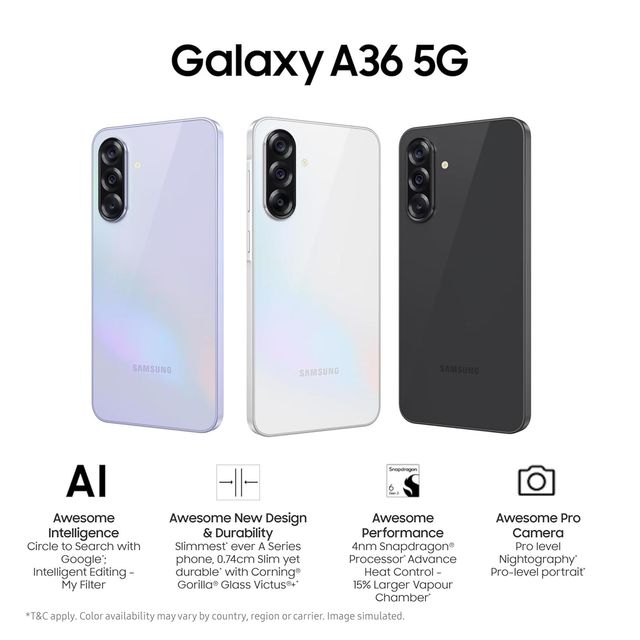 Buy SAMSUNG Galaxy A36 5G (8GB RAM, 256GB, Awesome Black) Online - Croma