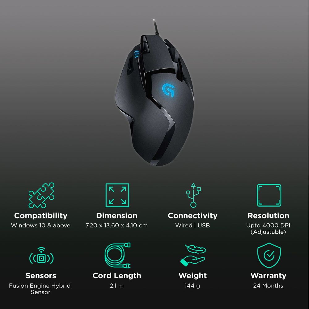 Buy logitech G402 Wired Optical Gaming Mouse (4000 DPI Adjustable ...