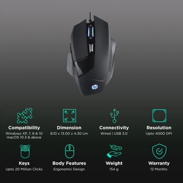 Buy HP G200 Wired Optical Gaming Mouse with Customizable Buttons (4000 ...