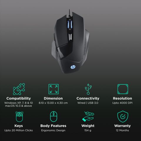 Buy HP G200 Wired Optical Gaming Mouse with Customizable Buttons (4000 ...