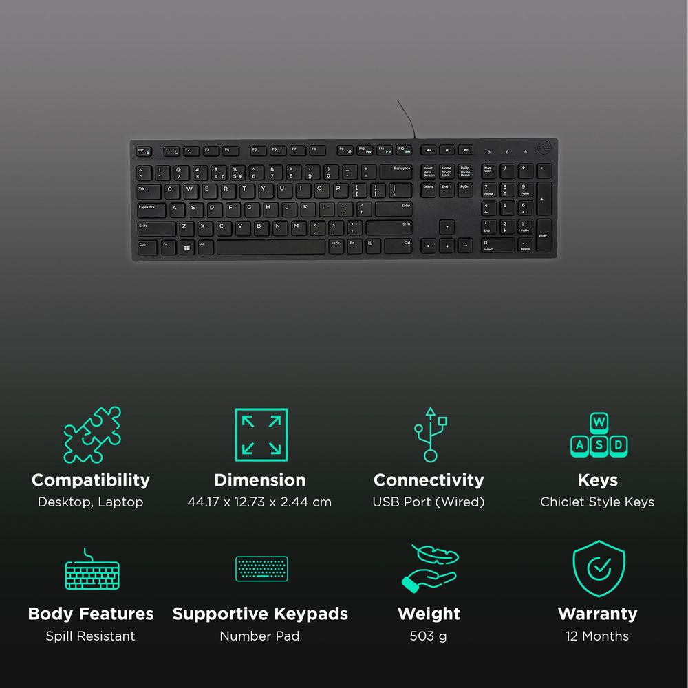 Buy DELL KB216 Wired Keyboard with Multimedia Keys (Spill Resistant ...