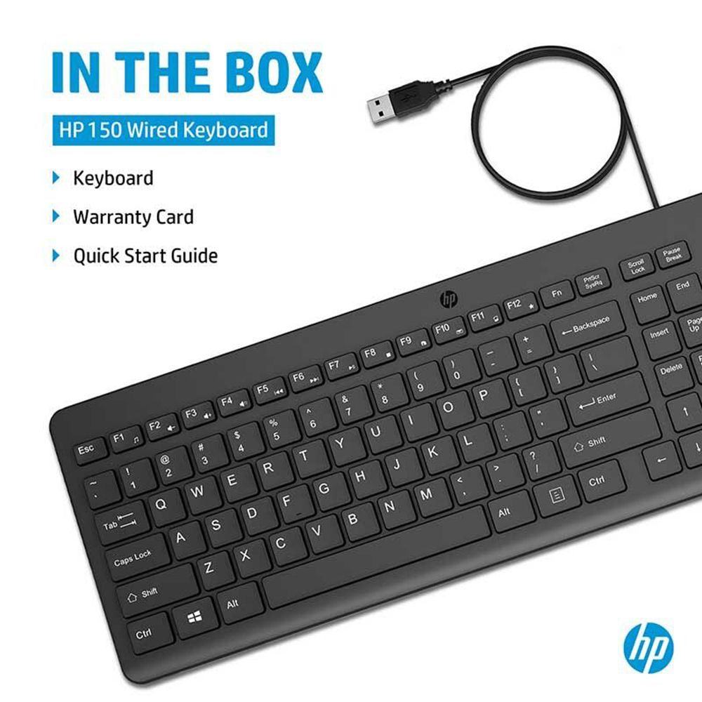 Buy HP 150 Wired Keyboard with 12 Fn Shortcut Keys (Plug & Play, Black ...