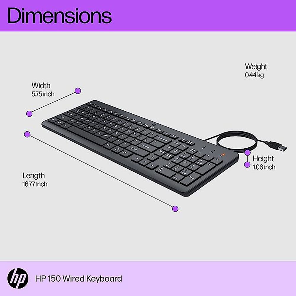 Buy HP 150 Wired Keyboard with 12 Fn Shortcut Keys (Plug & Play, Black ...