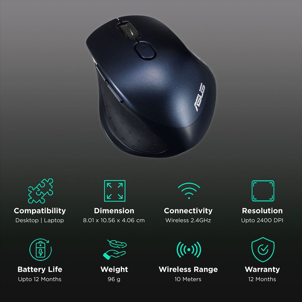 Buy ASUS Silent MW203-BL Bluetooth 5.0 & 2.4GHz Wireless Optical Mouse ...