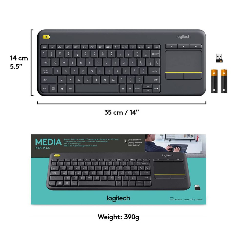Buy logitech K400 Plus 2.4GHz Wireless Keyboard with Built-in Touchpad ...