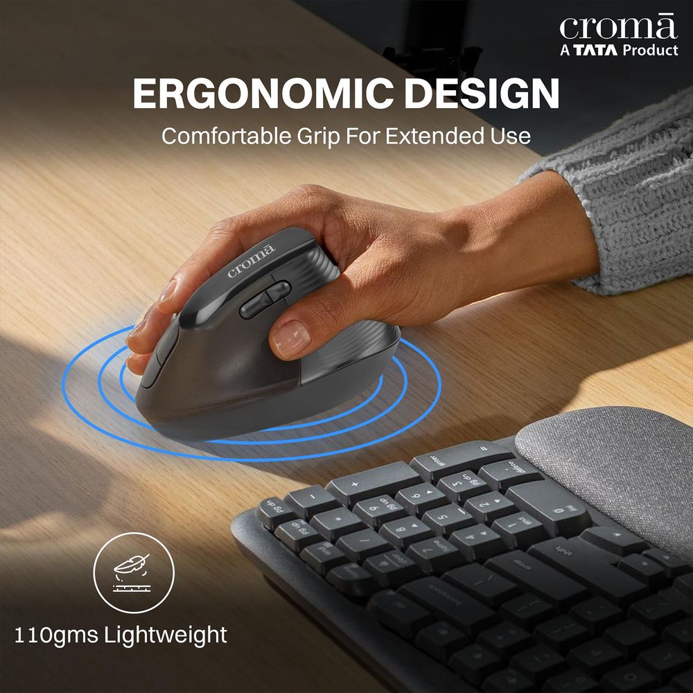 Buy Croma Wireless Mouse with Ergonomics Design (4000 DPI Adjustable, 6 ...