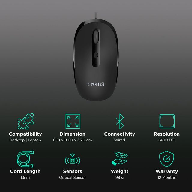 Buy Croma Wired Optical Mouse with 4 Buttons (2400 DPI Adjustable ...