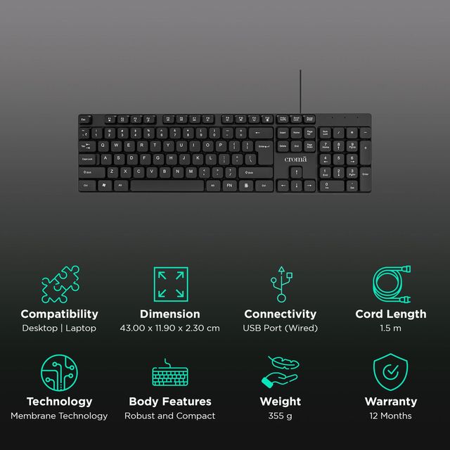 Buy Croma Wired Keyboard with Multimedia Shortcuts (Robust & Compact ...