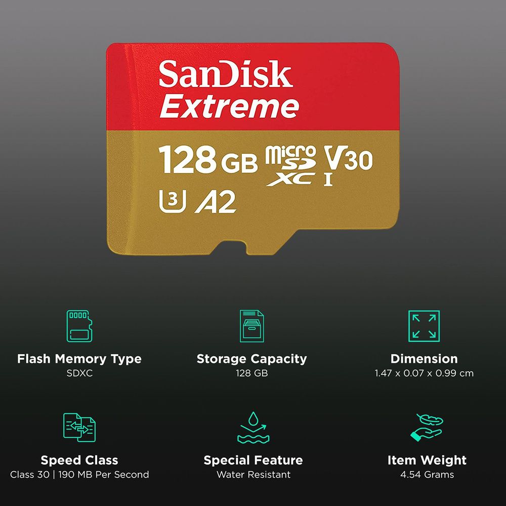 Buy SanDisk Extreme MicroSDXC 128GB Class 10, Class 30, Class 3 190MB/s ...