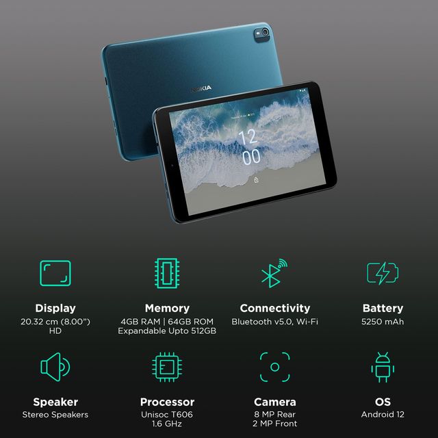 Buy Nokia T10 Wi-Fi Android Tablet (8 Inch, 4GB RAM, 64GB ROM, Ocean ...