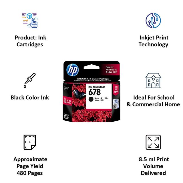 Buy HP 678 Original Ink Advantage Cartridge (CZ107AA, Black) Online - Croma