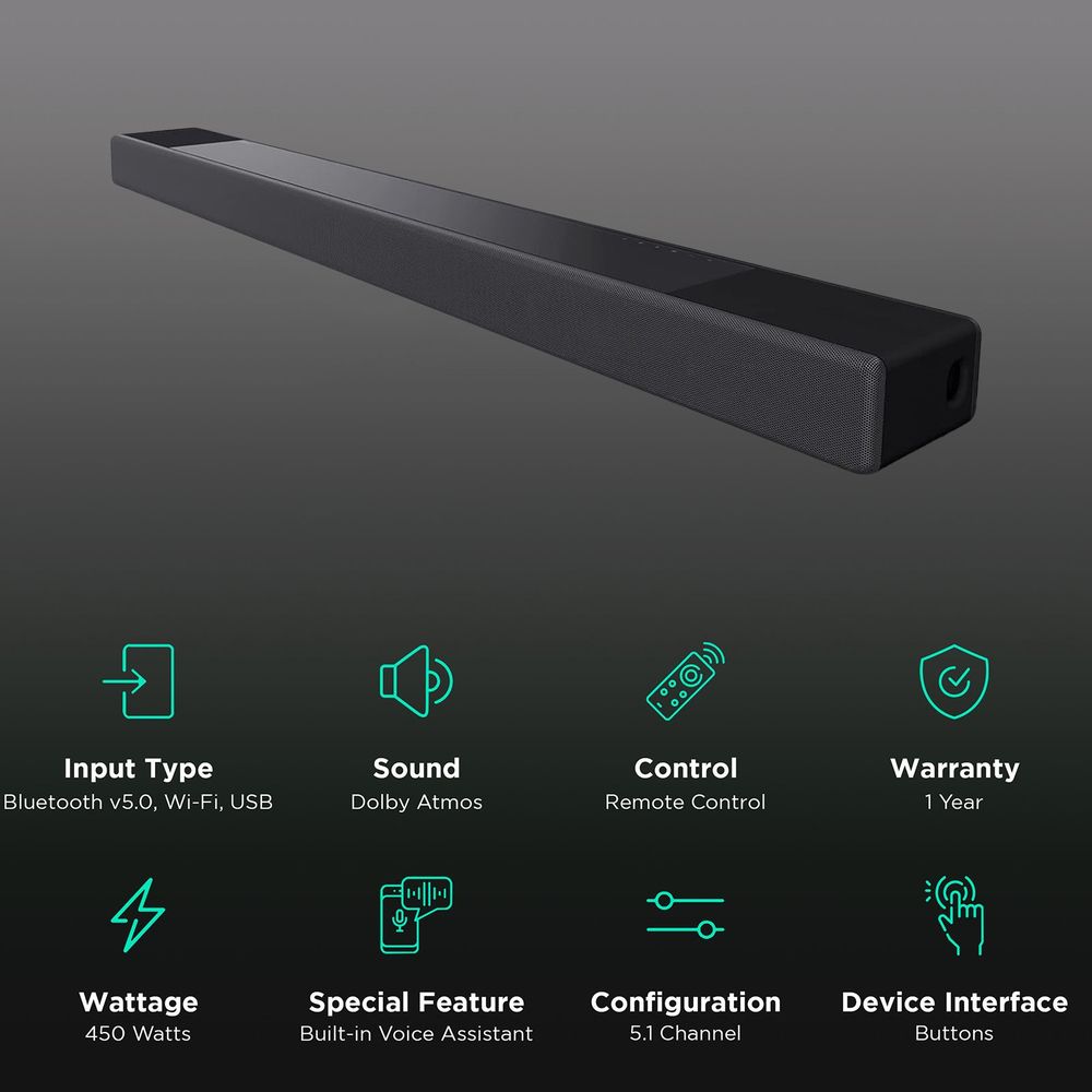 Buy Sony HT-A5000 450W Bluetooth Soundbar with Remote (Dolby Atmos, 5.1 ...
