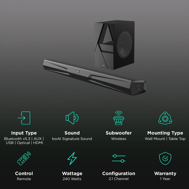 Buy boAt Aavante Bar Quake Pro 240W Bluetooth Soundbar with Remote ...