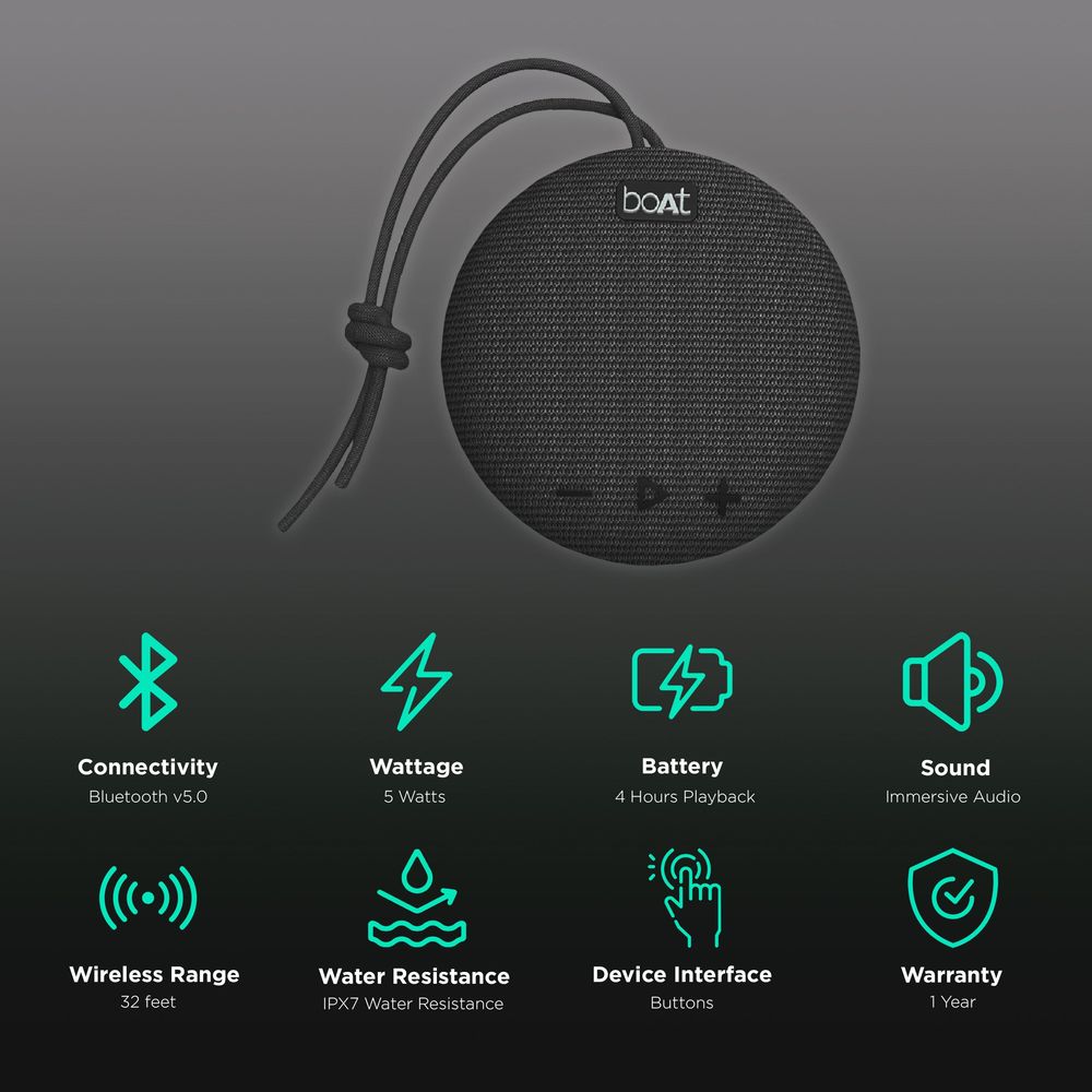 Buy boAt Stone 193 5W Portable Bluetooth Speaker (IPX7 Water Resistant ...