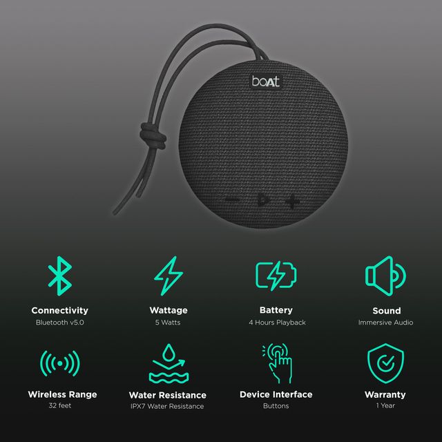 Buy boAt Stone 193 5W Portable Bluetooth Speaker (IPX7 Water Resistant ...
