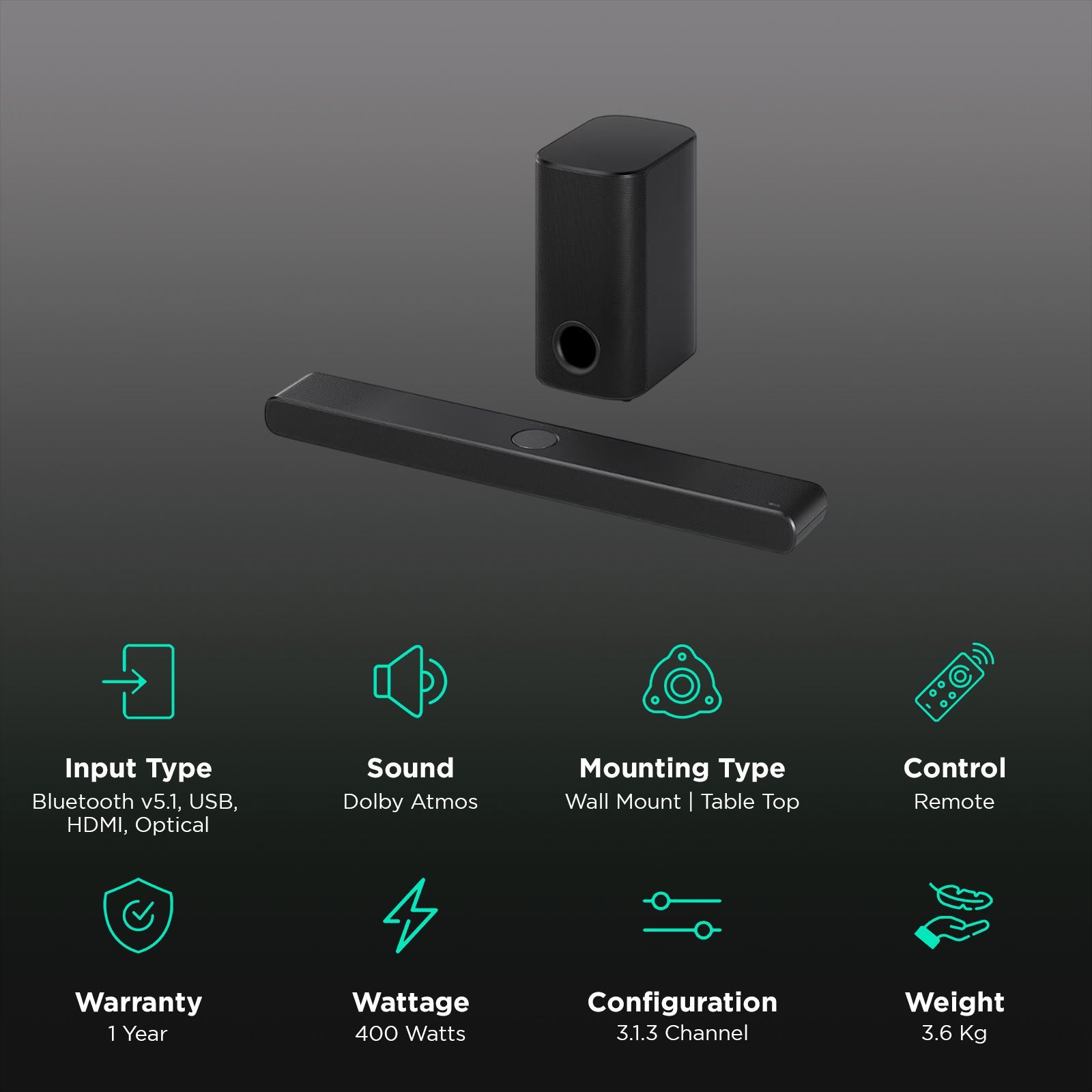Buy LG S77TY 400W Bluetooth Soundbar with Remote (Dolby Atmos, 3.1.3 ...