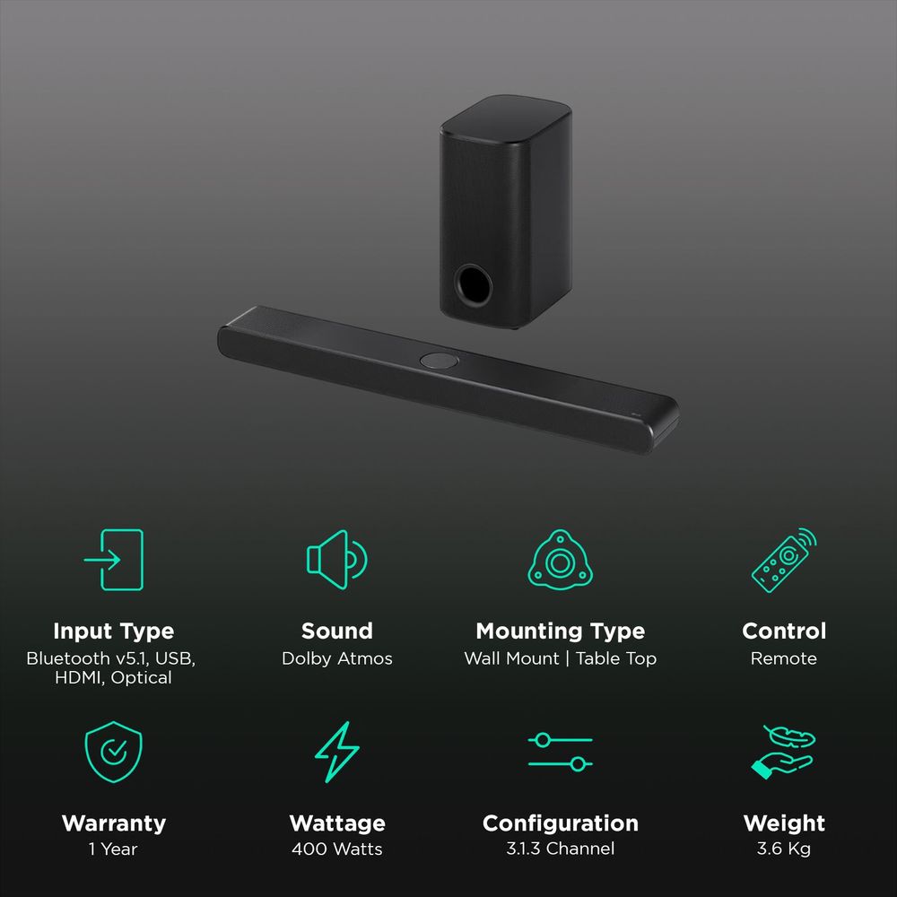 Buy LG S77TY 400W Bluetooth Soundbar with Remote (Dolby Atmos, 3.1.3 ...