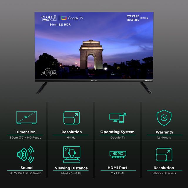 Buy Croma 80 cm (32 inch) HD Ready LED Smart Google TV with A Plus ...