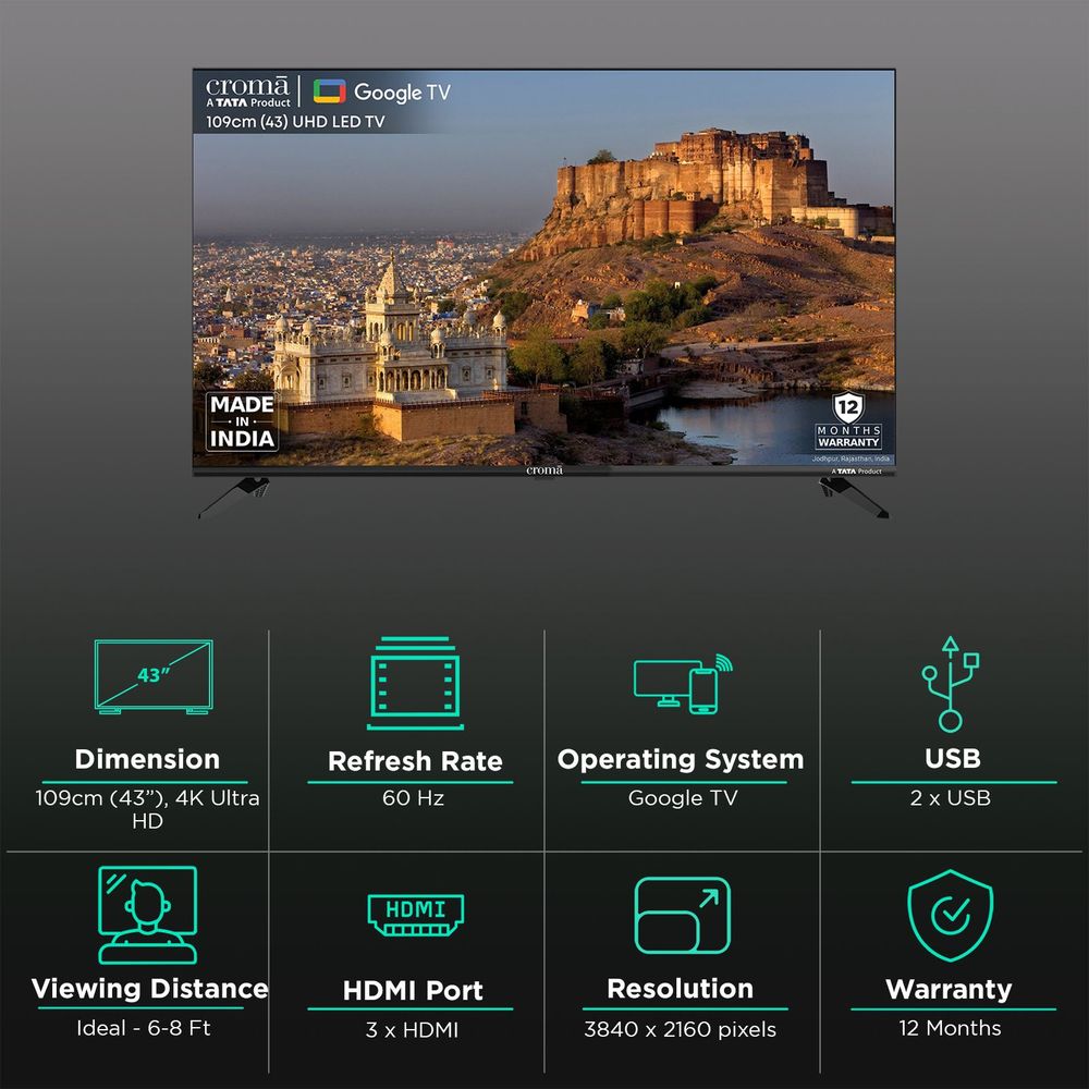 Buy Croma 109 cm (43 inch) 4K Ultra HD LED Google TV with Google Voice ...