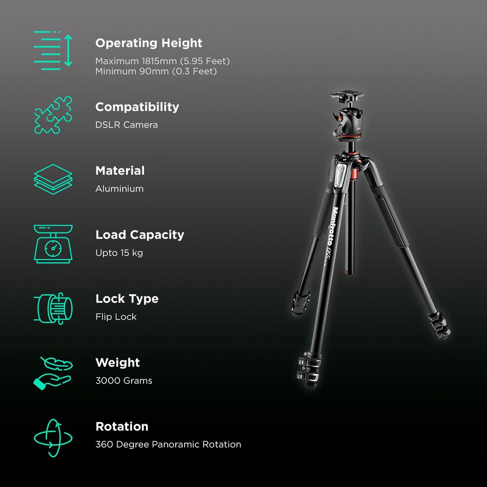 Buy Manfrotto 55 181.5cm Adjustable Tripod for Camera (360 Degree ...