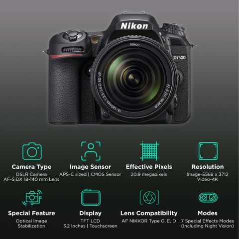 Buy Nikon D7500 20.9MP DSLR Camera (18-140 mm Lens, 23.5 x 15.7 mm ...