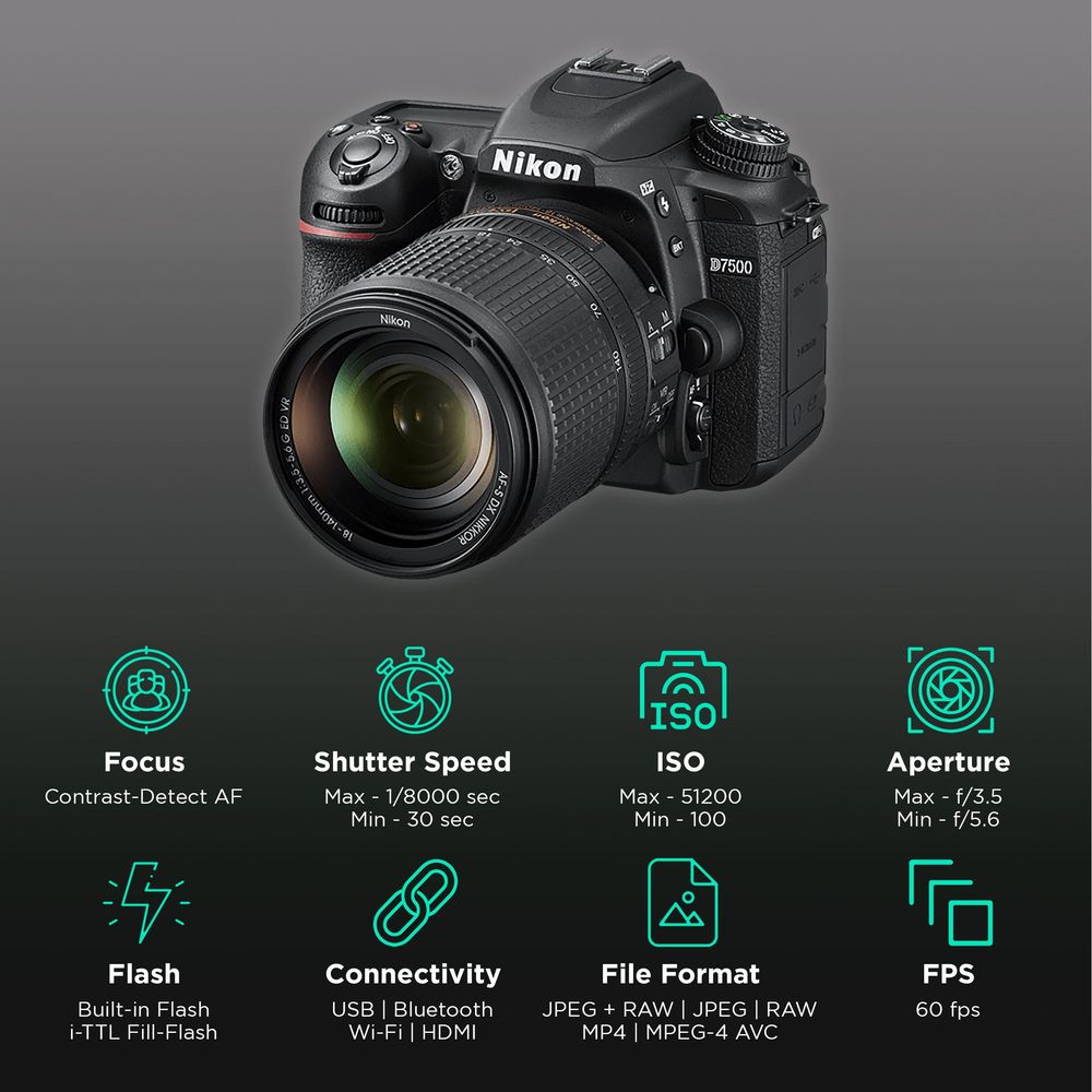 Buy Nikon D7500 20.9MP DSLR Camera (18-140 mm Lens, 23.5 x 15.7 mm ...