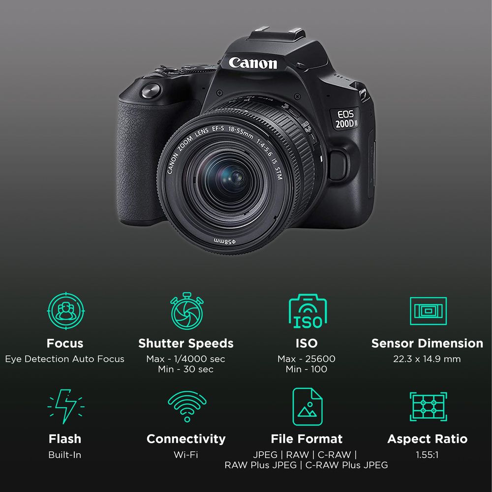 Buy Canon EOS 200D II 24.1 MP DSLR Camera (18 - 55 mm lens, 22.3 x 14.9 ...
