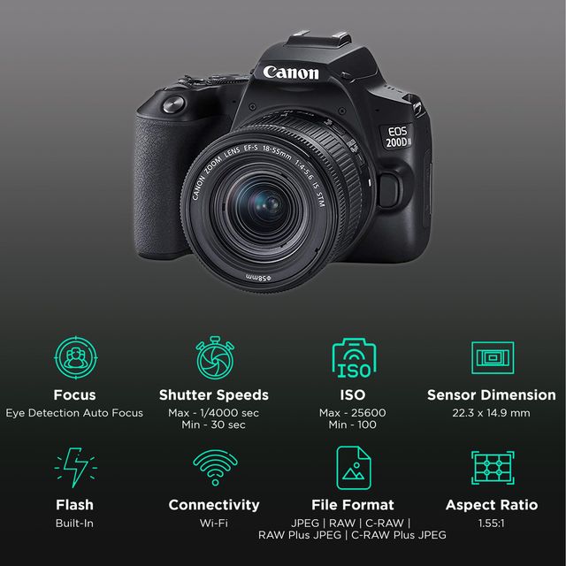 Buy Canon EOS 200D II 24.1 MP DSLR Camera (18 - 55 mm lens, 22.3 x 14.9 ...