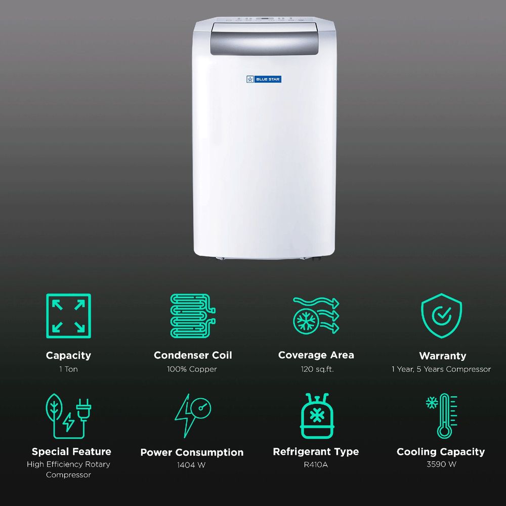 Buy Blue Star 1 Ton Portable AC (Self Diagnosis, Copper Condenser ...
