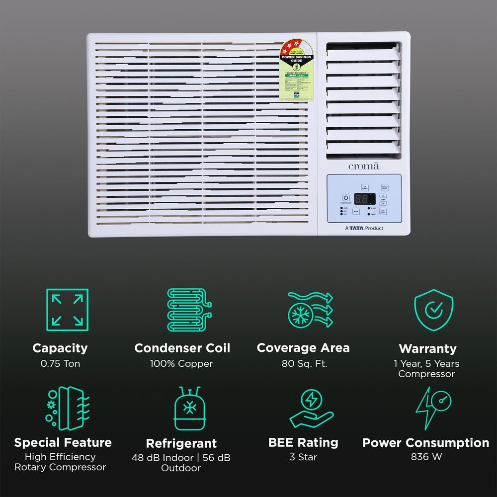 Buy Croma 0.75 Ton 3 Star Window AC (Copper Condenser, Dust Filter ...