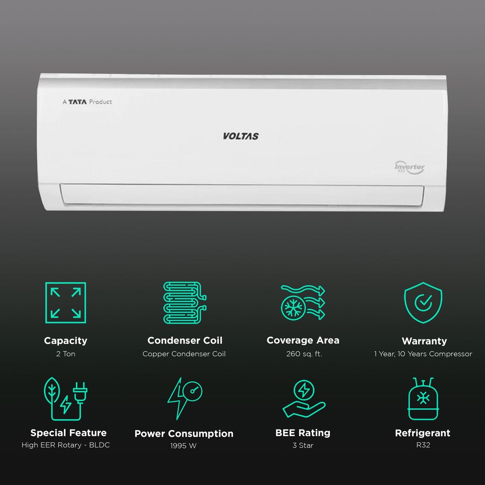 Buy Voltas Vectra 2 Ton 3 Star Inverter Split AC (2022 Model, Copper ...