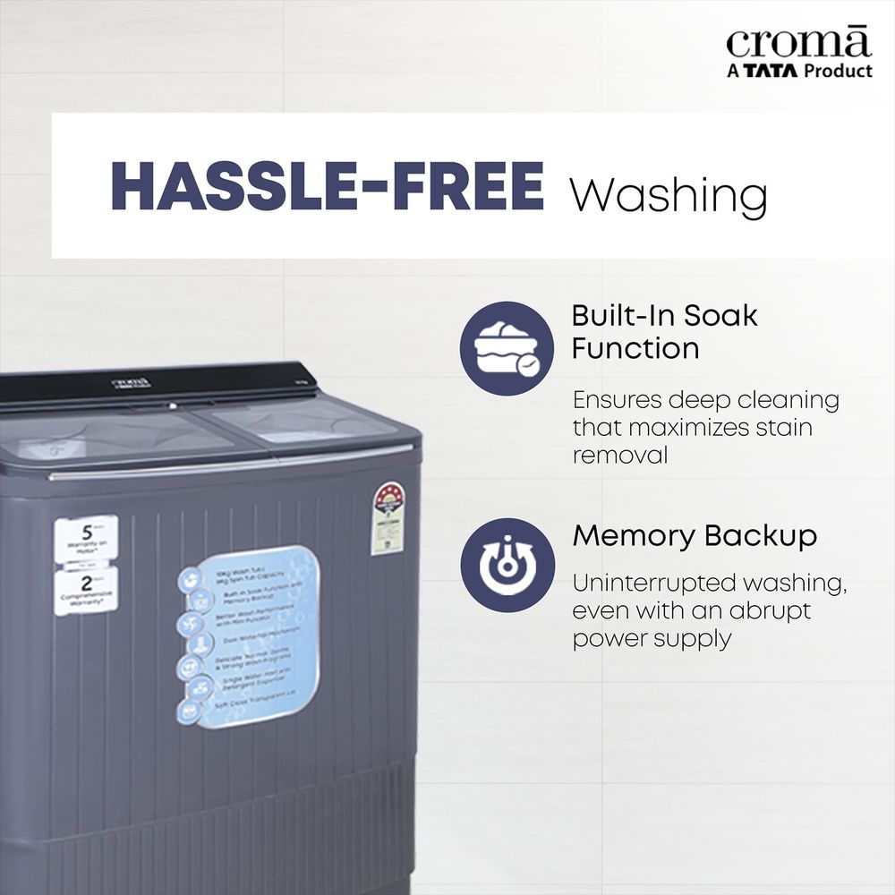 Buy Croma 10 kg 5 Star Semi Automatic Washing Machine with Dual ...