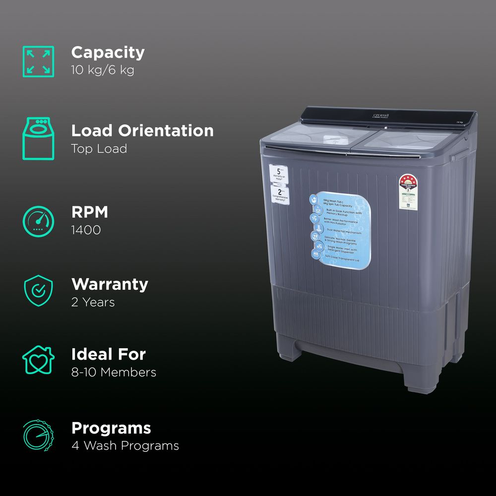Buy Croma 10 kg 5 Star Semi Automatic Washing Machine with Dual ...
