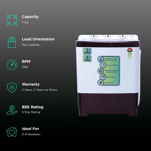 Buy Croma 7 kg 5 Star Semi Automatic Washing Machine with Built-in Soak ...