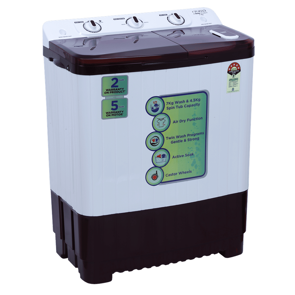 Buy Croma 7 kg 5 Star Semi Automatic Washing Machine with Built-in Soak ...
