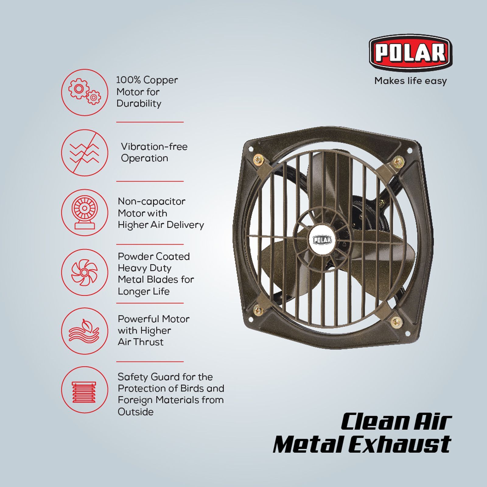 Buy POLAR Clean Air 230mm Exhaust Fan (Air Metal Exhaust, Brown) Online ...