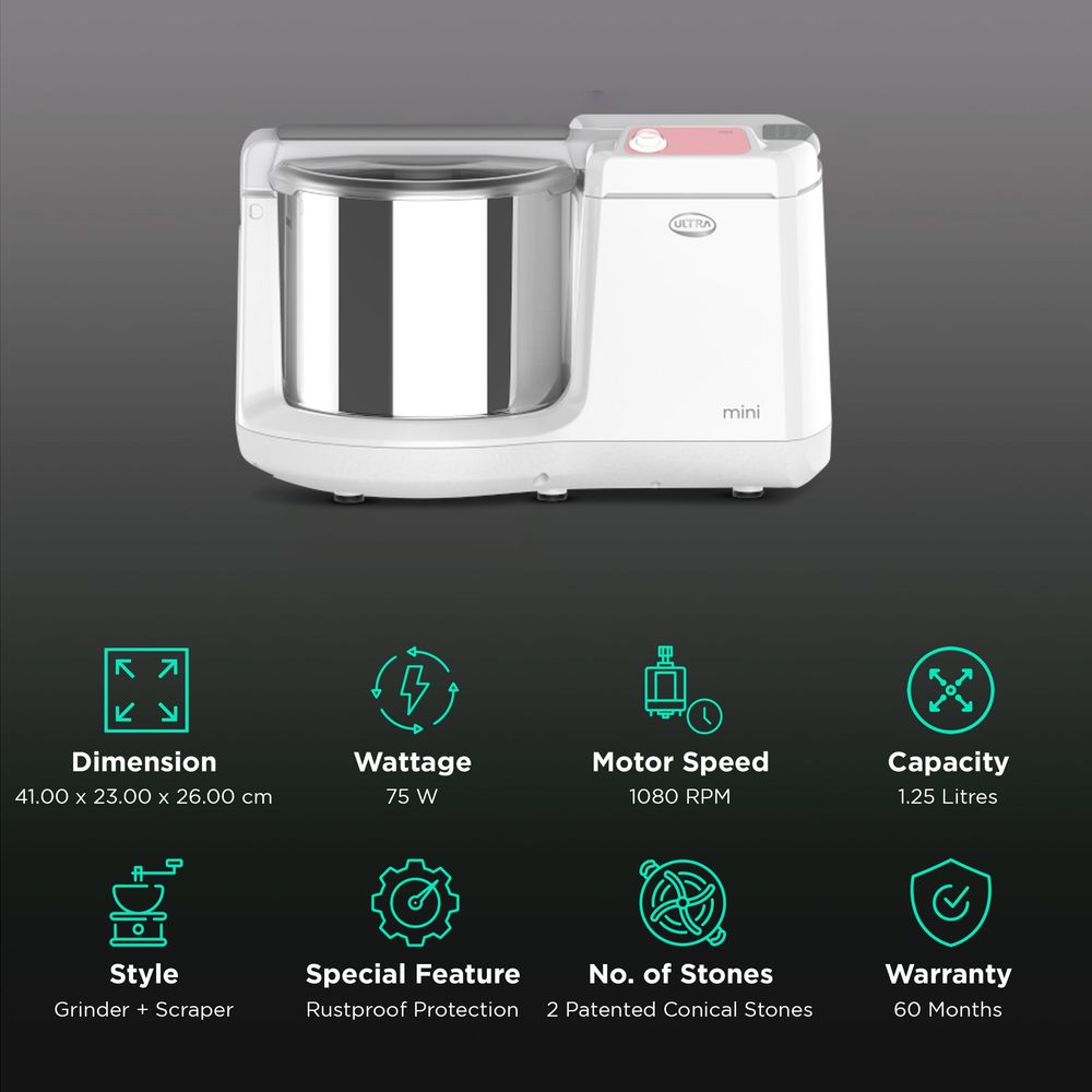 Buy ELGI Ultra Mini 1.25 Litre 2 Stones Wet Grinder (Shock Proof ...