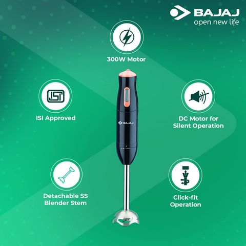 Buy Bajaj HB 21 300 Watt Hand Blender (Silent DC Motor, Black) Online ...