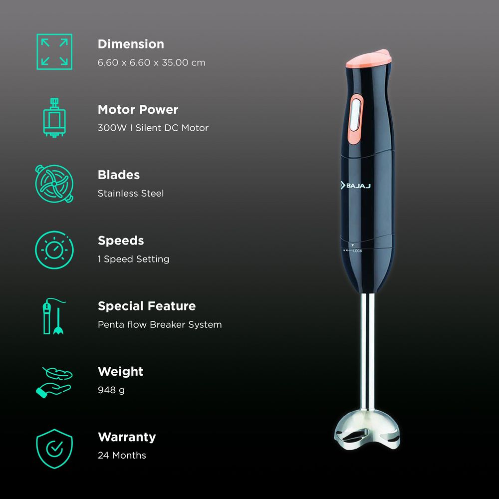 Buy Bajaj HB 21 300 Watt Hand Blender (Silent DC Motor, Black) Online ...
